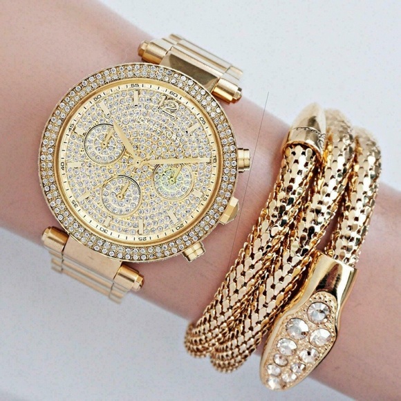 Michael Kors | Accessories | Michael Kors Parker Glitz Mk5856 Gold ...